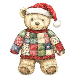 10 Christmas Teddy Bear Clipart Bundle, PNG & JPG, Printable Patchwork ...