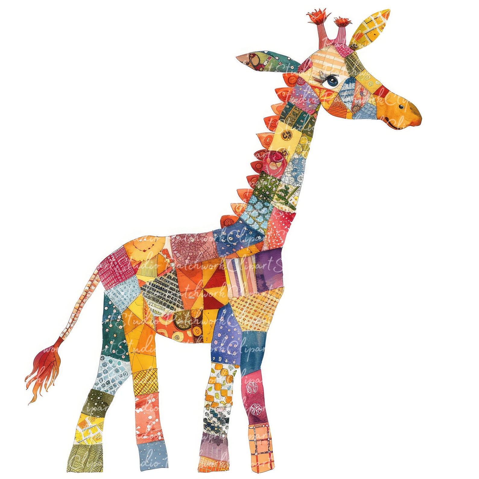 10 Giraffes Clipart Bundle, PNG & JPG, Printable Patchwork Giraffe ...