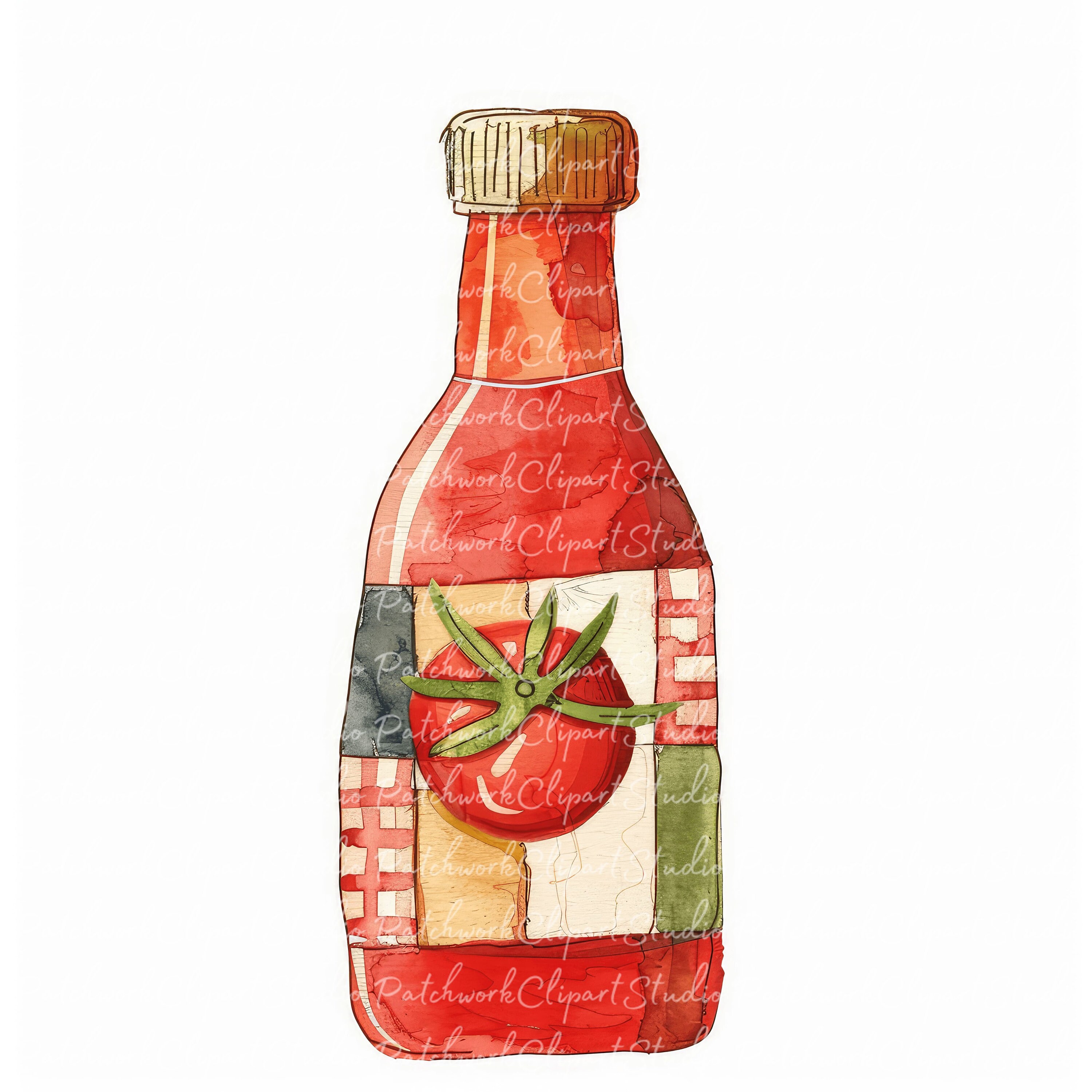 10 Tomato Ketchup Clipart Bundle, Printable Patchwork Ketchup, Quilted ...