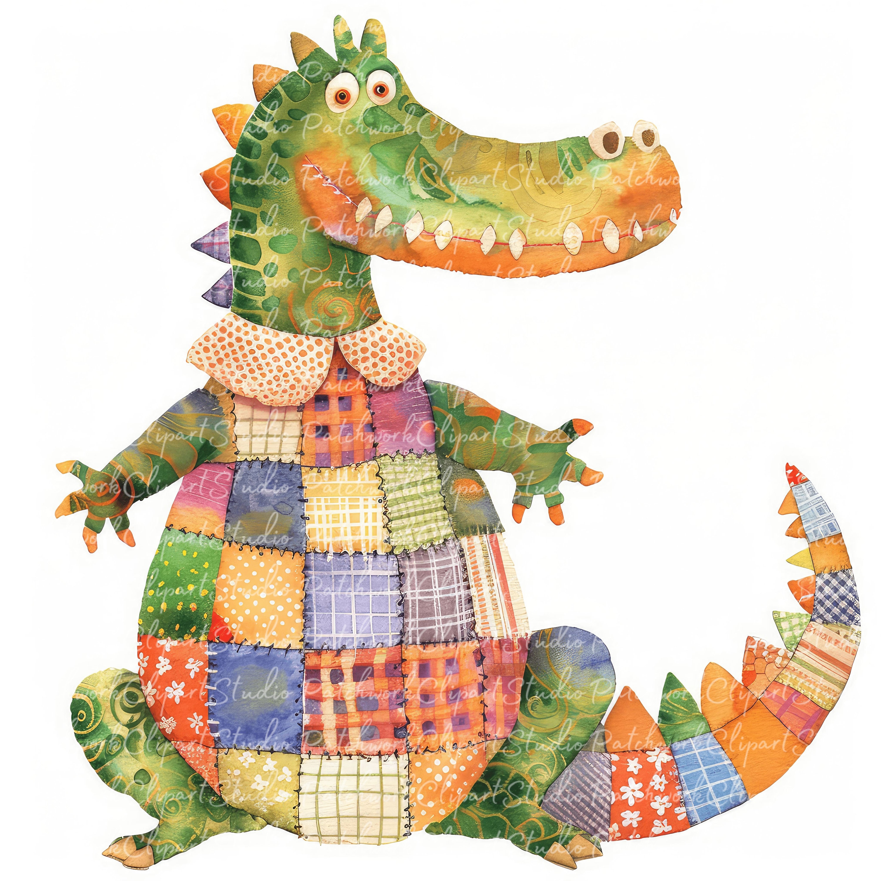 10 Crocodiles Clipart Bundle, PNG & JPG, Printable Patchwork Crocodile ...