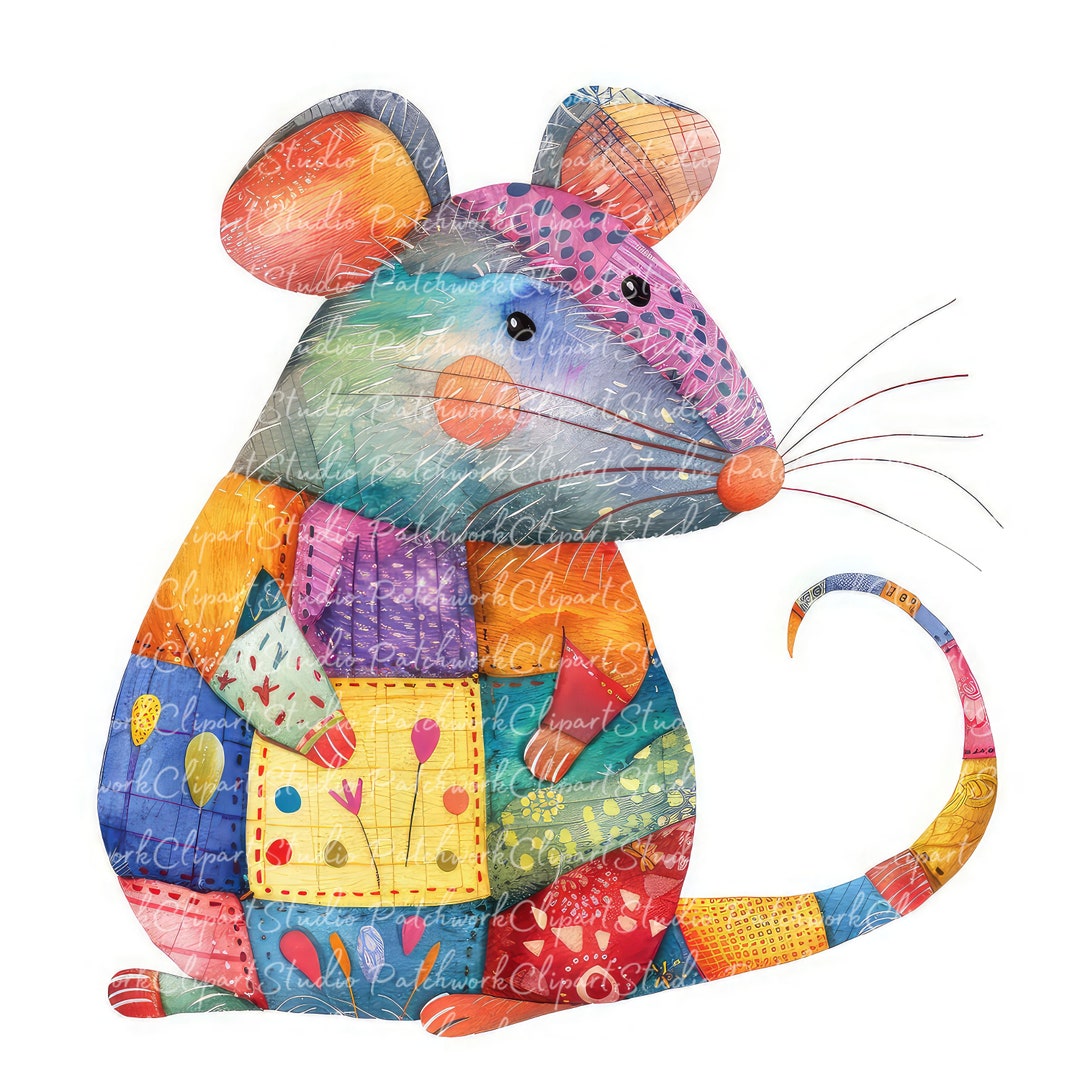 10 Rats Clipart Bundle, PNG & JPG, Printable Patchwork Rat ...