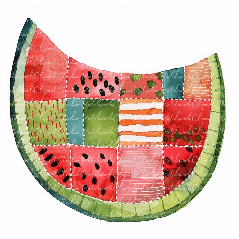 10 Watermelons Clipart Bundle, PNG & JPG, Printable Patchwork Melon ...