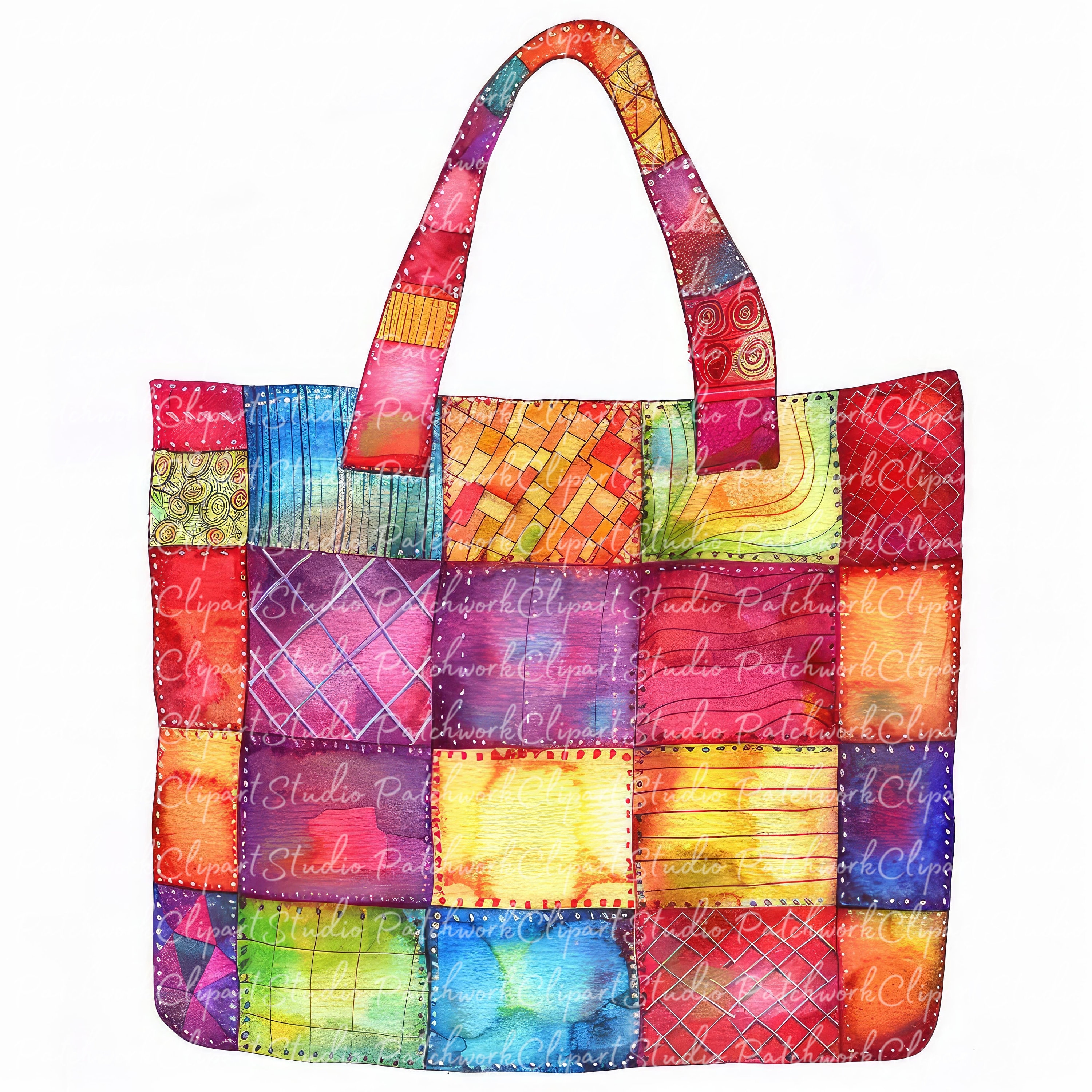 10 Tote Bags Clipart Bundle, PNG & JPG, Printable Patchwork Tote Bag, Illustrations, Digital ...