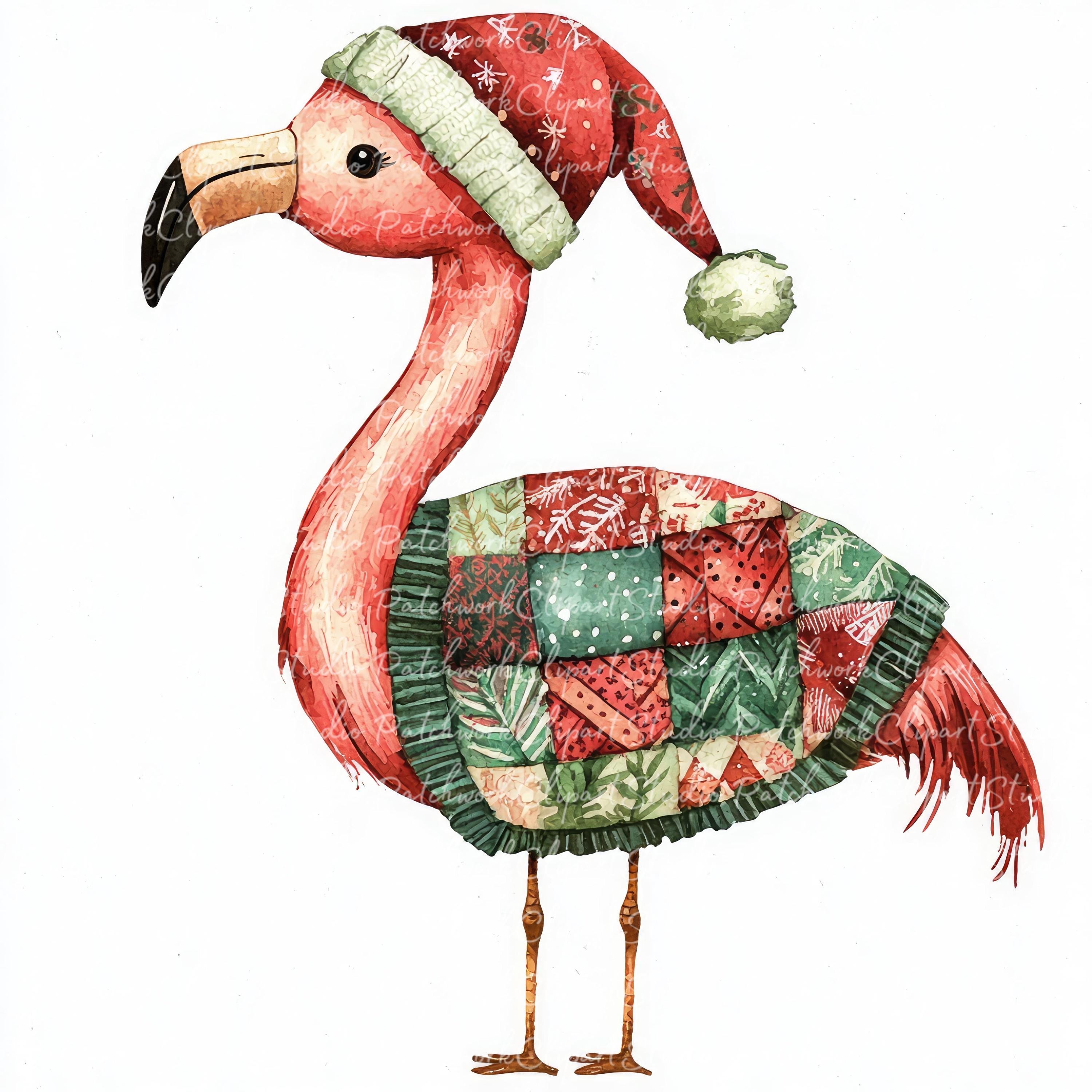 10 Christmas Flamingo Clipart Bundle, PNG & JPG, Printable Patchwork ...
