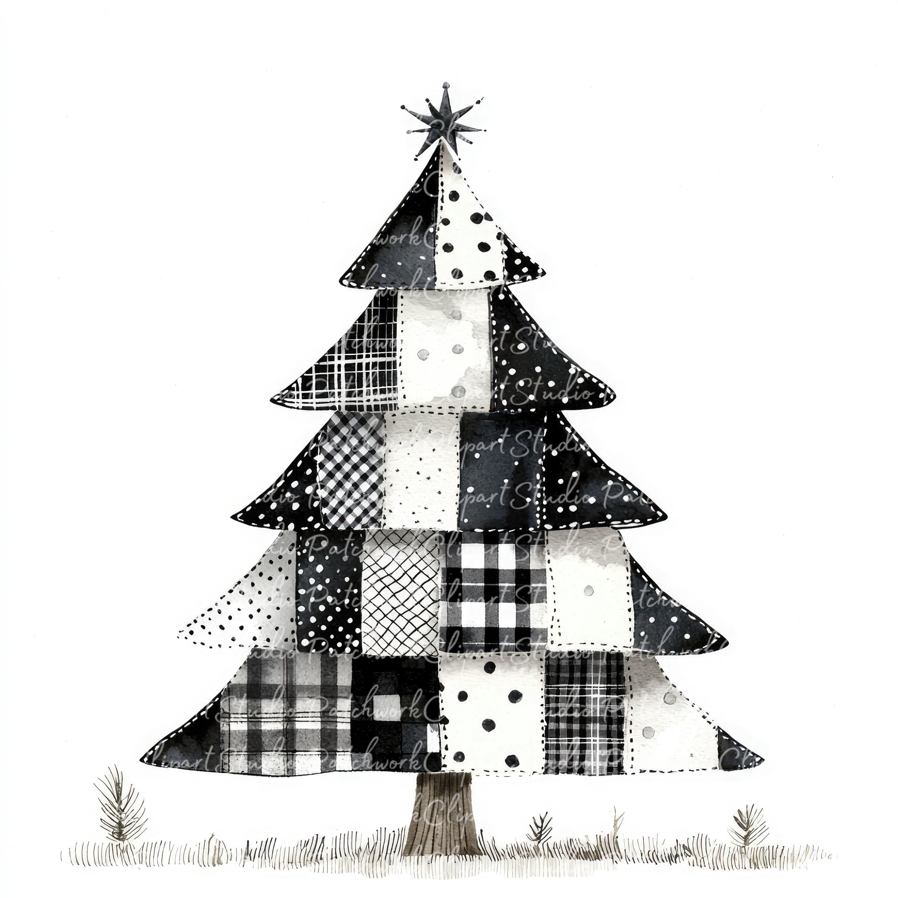 10 Black White Christmas Tree Clipart Bundle, PNG & JPG, Printable ...