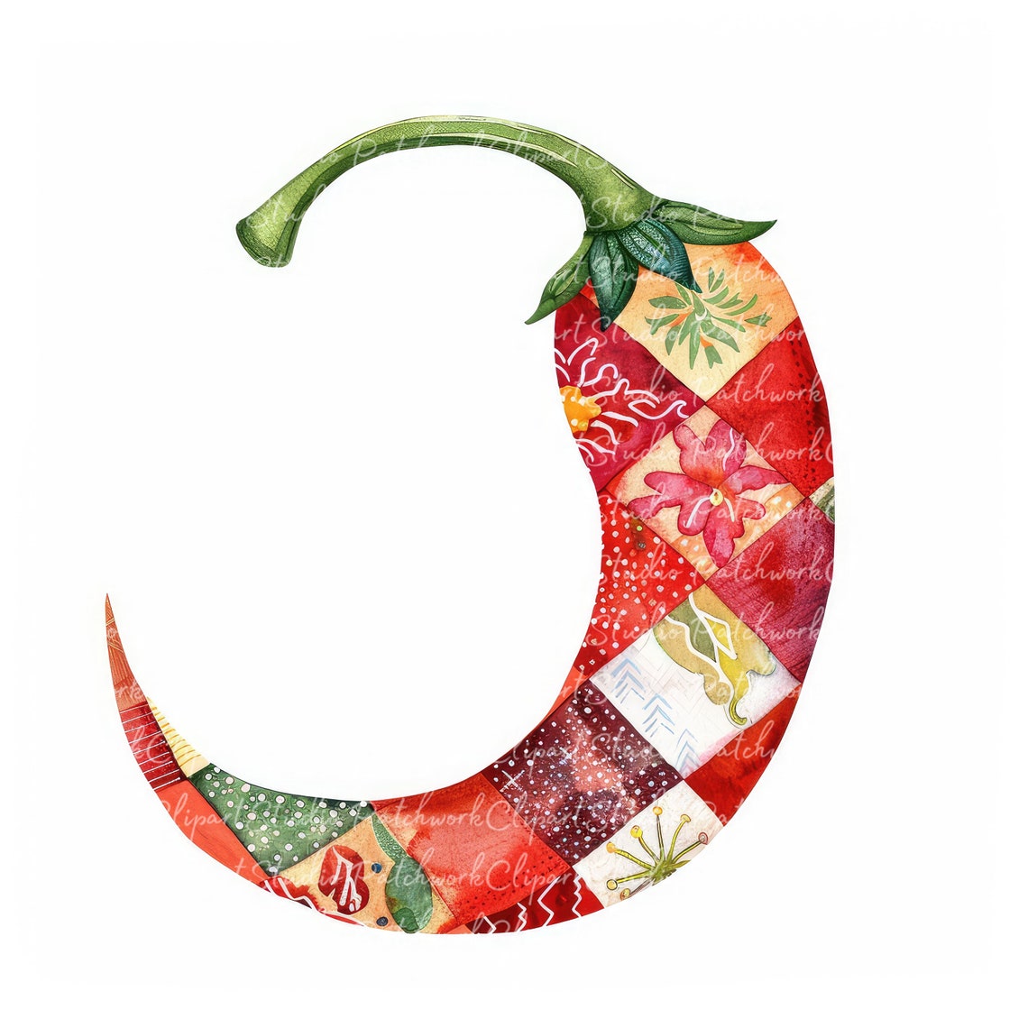10 Hot Peppers Clipart Bundle, PNG & JPG, Printable Patchwork Pepper ...