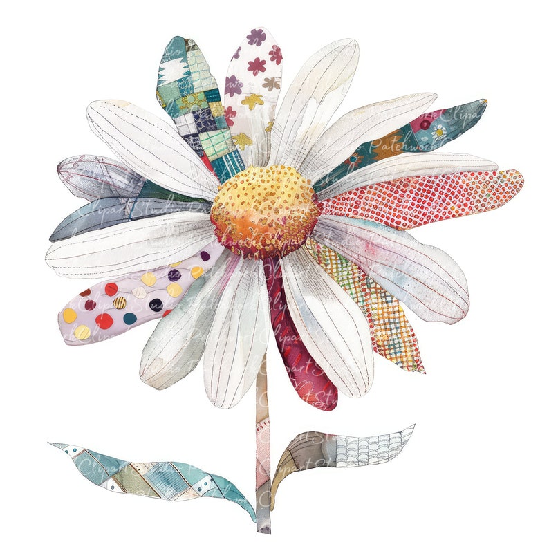 10 Daisies Clipart Bundle, PNG & JPG, Printable Patchwork Daisy ...