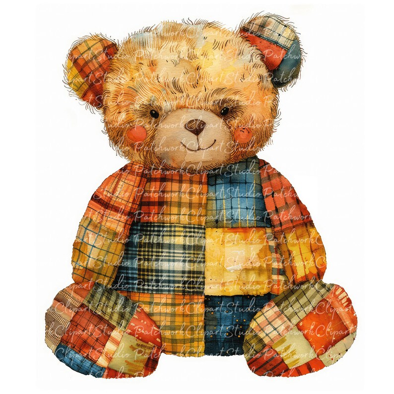 10 Teddybear Clipart Bundle, PNG & JPG, Printable Patchwork Teddy ...