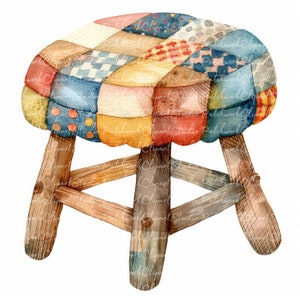 10 Stools Clipart Bundle, PNG & JPG, Printable Patchwork Stool, Illustrations, Digital Download ...