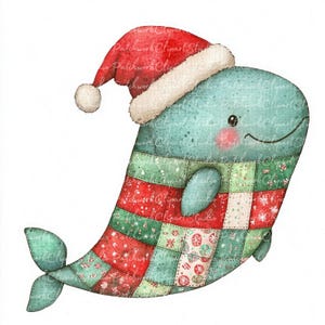 10 Christmas Whale Clipart Bundle, PNG & JPG, Printable Patchwork, XMAS ...