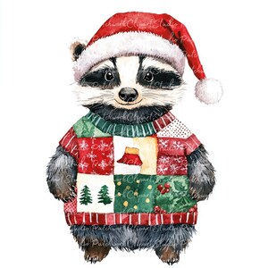 10 Christmas Badger Clipart Bundle, PNG & JPG, Printable Patchwork ...