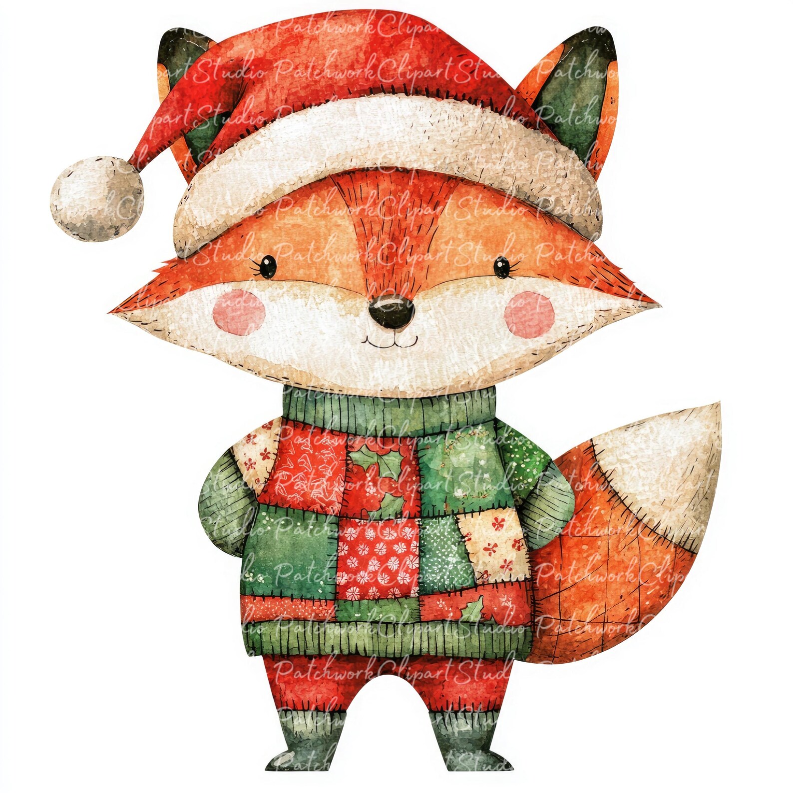 10 Christmas Fox Clipart Bundle, PNG & JPG, Printable Patchwork, XMAS ...