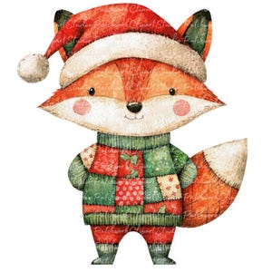 10 Christmas Fox Clipart Bundle, PNG & JPG, Printable Patchwork, XMAS ...