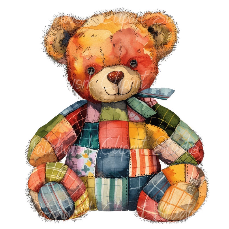 Patchwork Teddy Bear Clipart Bundle, Printable Teddy, Cute Quilted ...