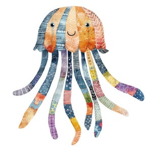 10 Jellyfish Clipart Bundle, PNG & JPG, Printable Patchwork Sea ...