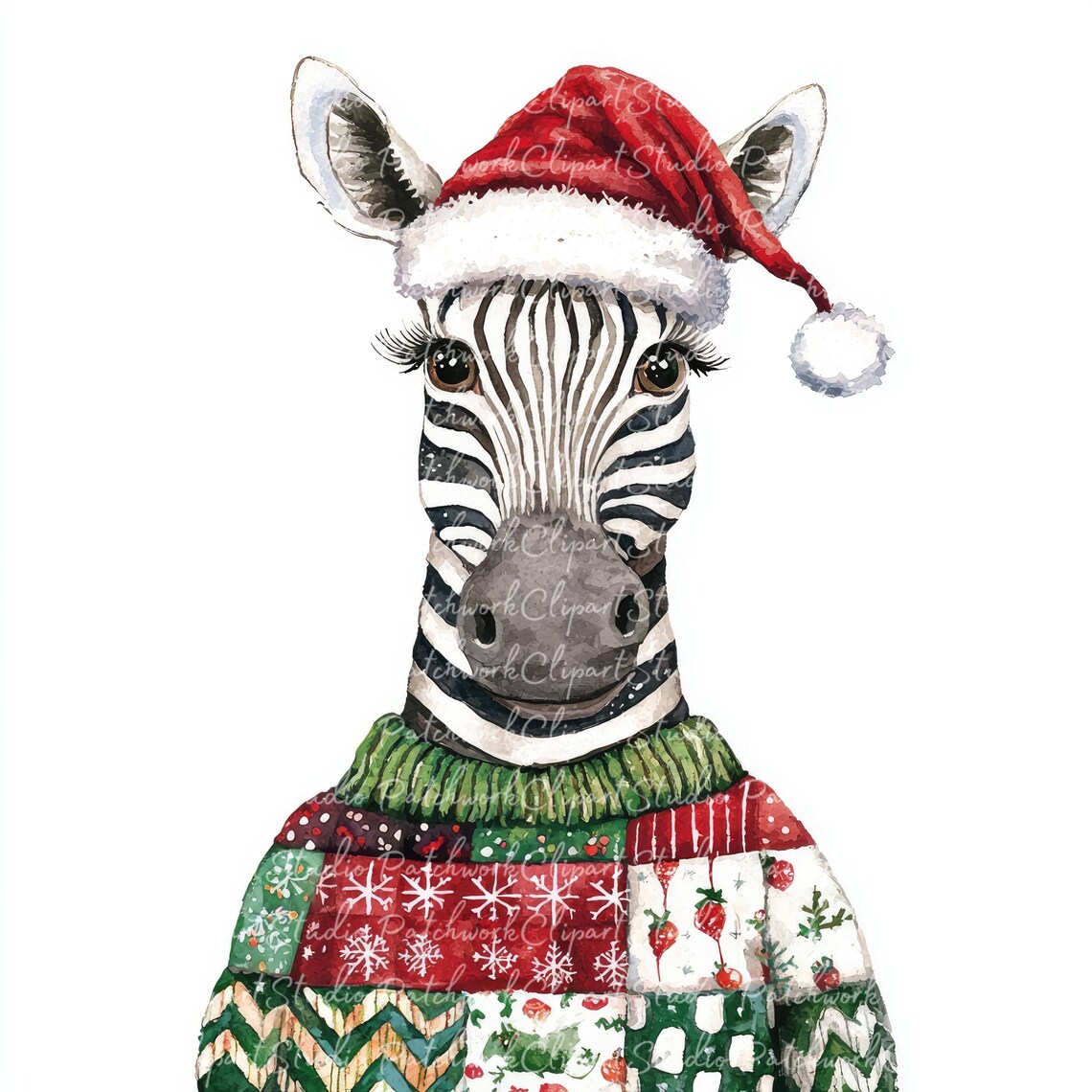 10 Christmas Zebra Clipart Bundle, PNG & JPG, Printable Patchwork ...