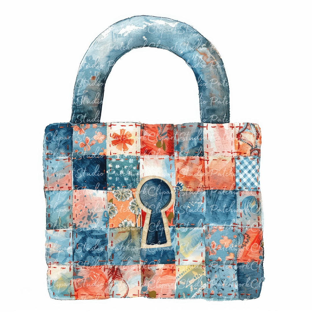 10 Locks Clipart Bundle, PNG & JPG, Printable Patchwork Lock ...