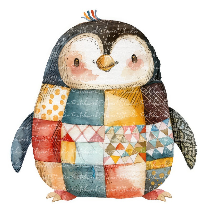 10 Penguins Clipart Bundle, PNG & JPG, Printable Patchwork Penguin ...