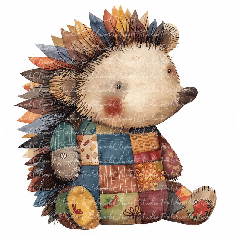 10 Hedgehogs Clipart Bundle, PNG & JPG, Printable Patchwork Hedgehog, Illustrations, Digital ...