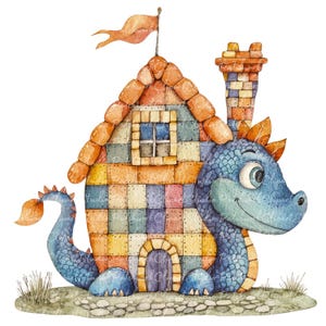 10 Dragon House Clipart Bundle, PNG & JPG, Printable Patchwork House ...