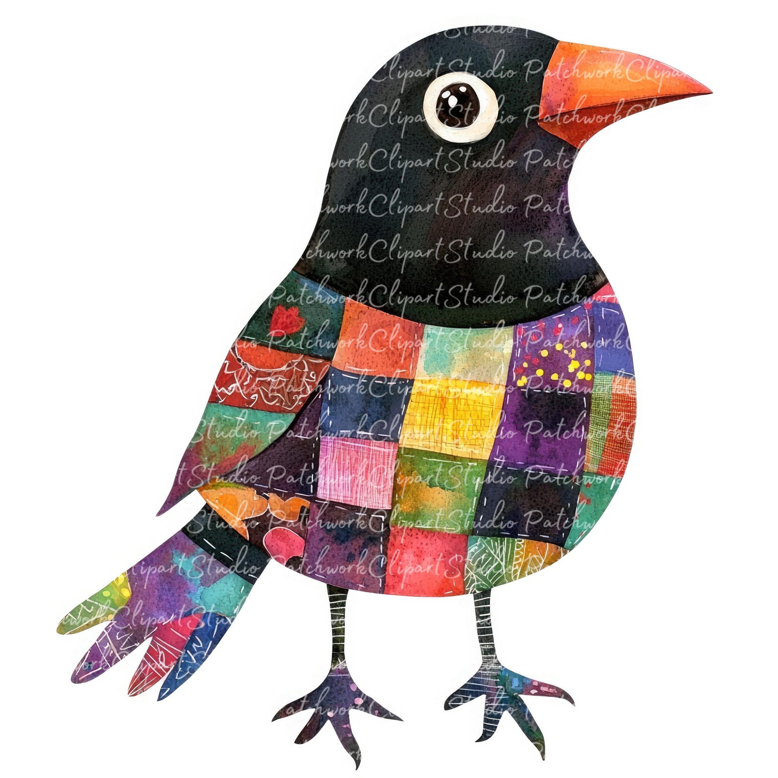 10 Colorful Crow Clipart Bundle, PNG & JPG, Printable Patchwork, Black ...