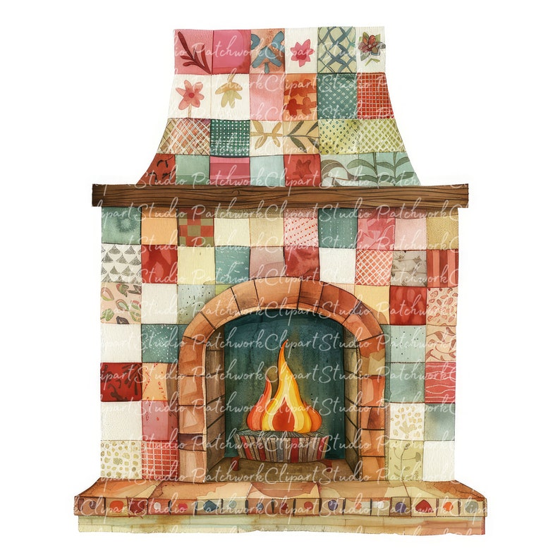 10 Fireplace Clipart Bundle, PNG & JPG, Printable Patchwork Fireplace ...
