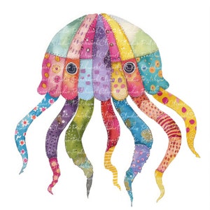 10 Jellyfish Clipart Bundle, PNG & JPG, Printable Patchwork Sea ...