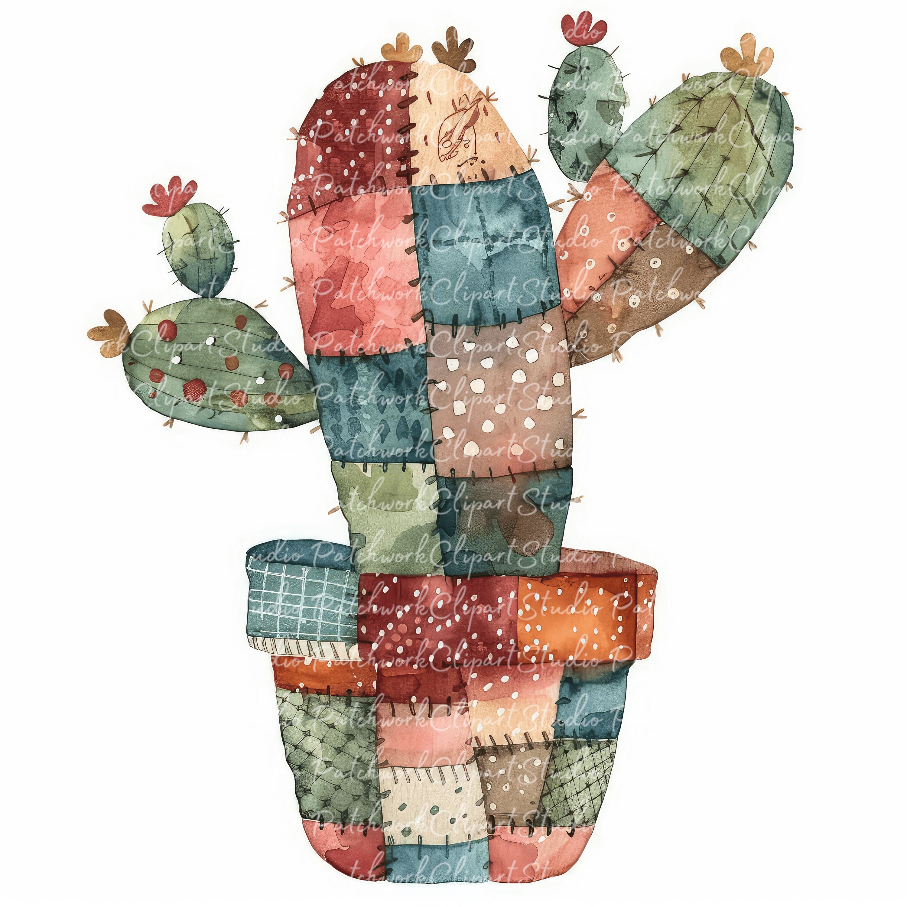10 Cactus Clipart Bundle, PNG & JPG, Printable Patchwork Cacti ...