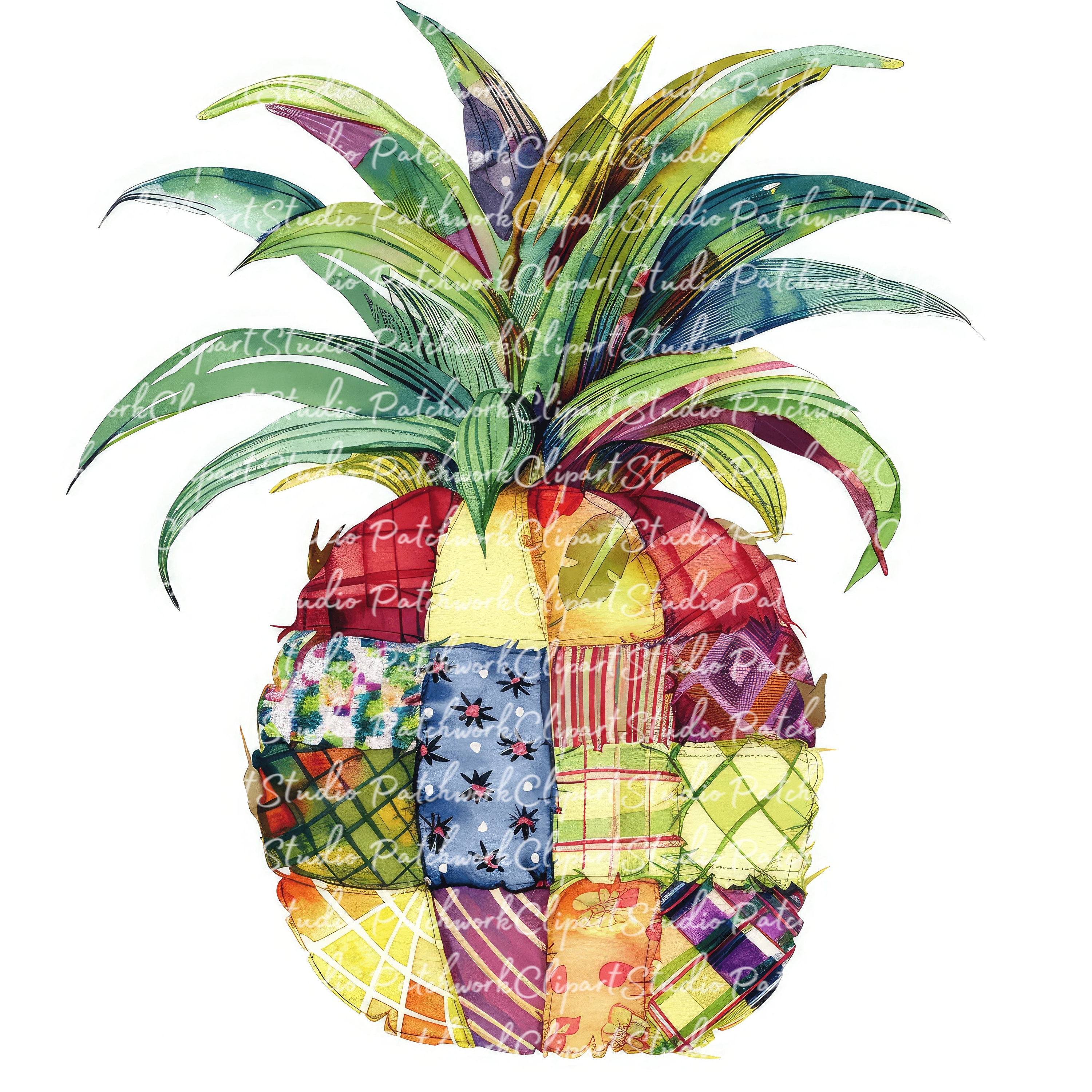 10 Pineapples Clipart Bundle, PNG & JPG, Printable Patchwork Pineapple ...