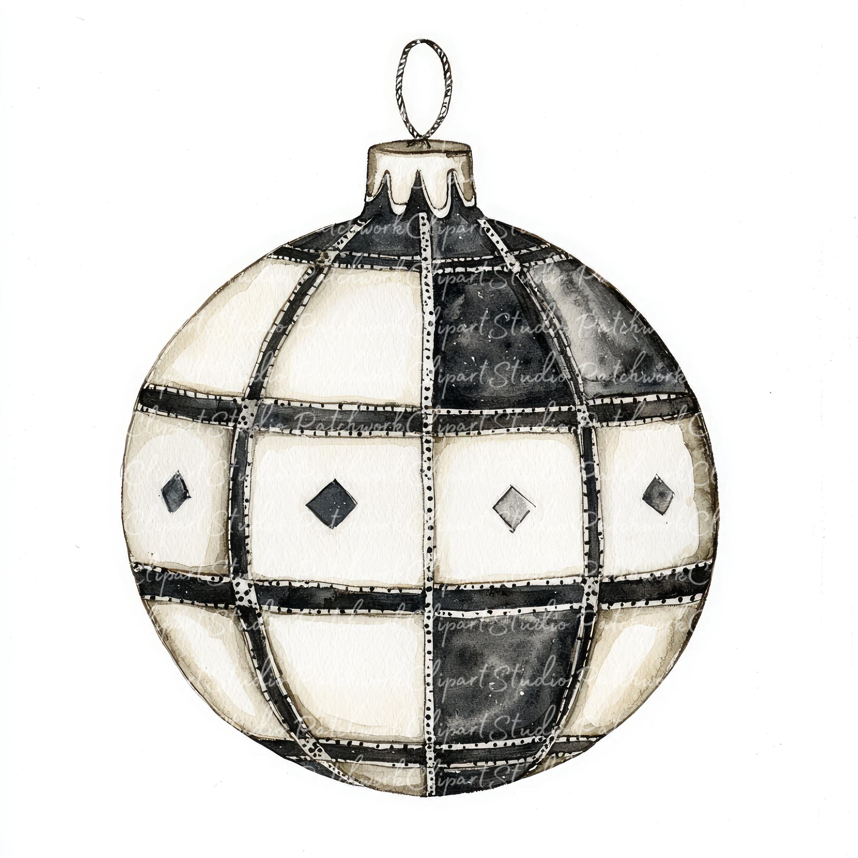 10 Black White Christmas Bauble Clipart Bundle, PNG & JPG, Printable ...