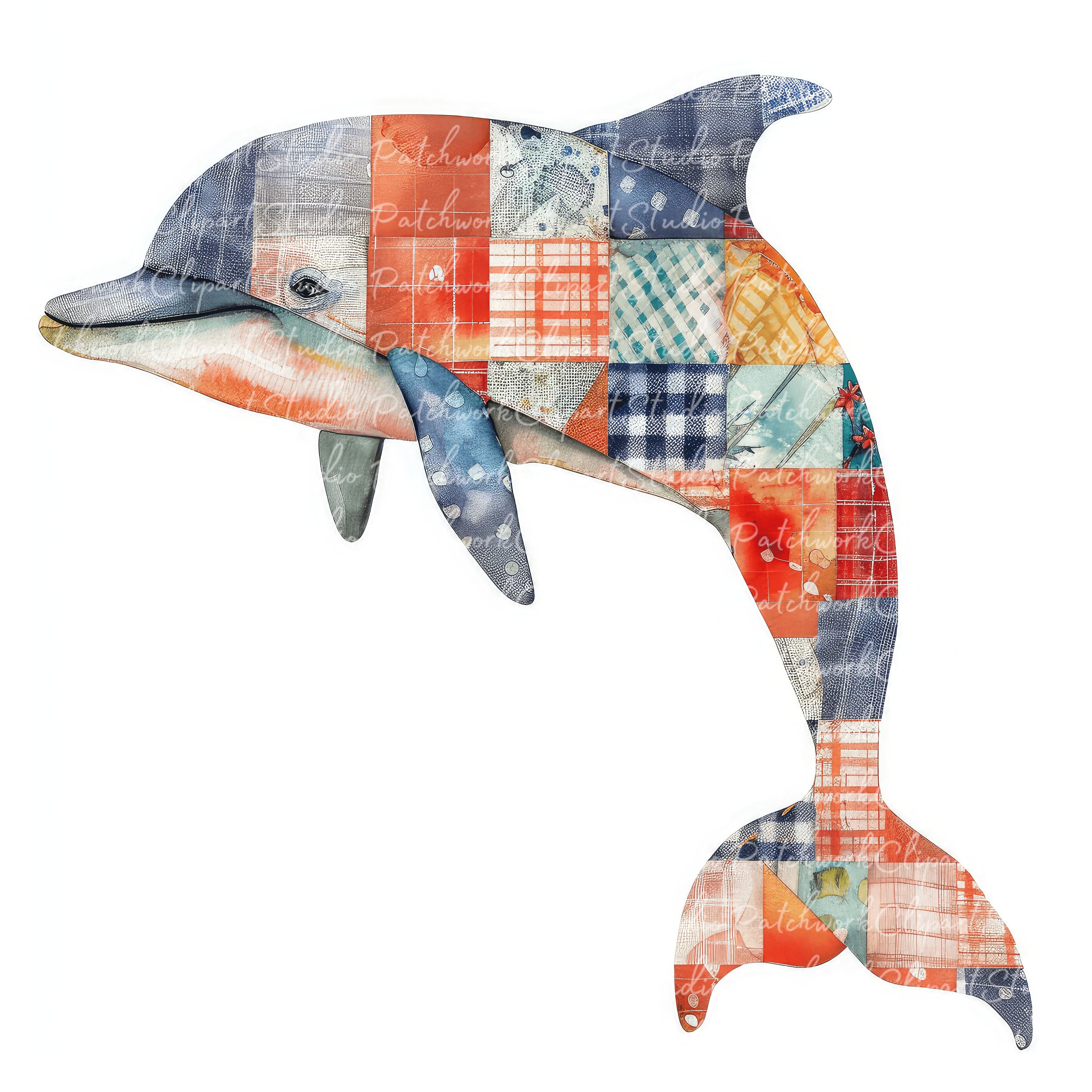 10 Dolphins Clipart Bundle, PNG & JPG, Printable Patchwork Dolphin ...