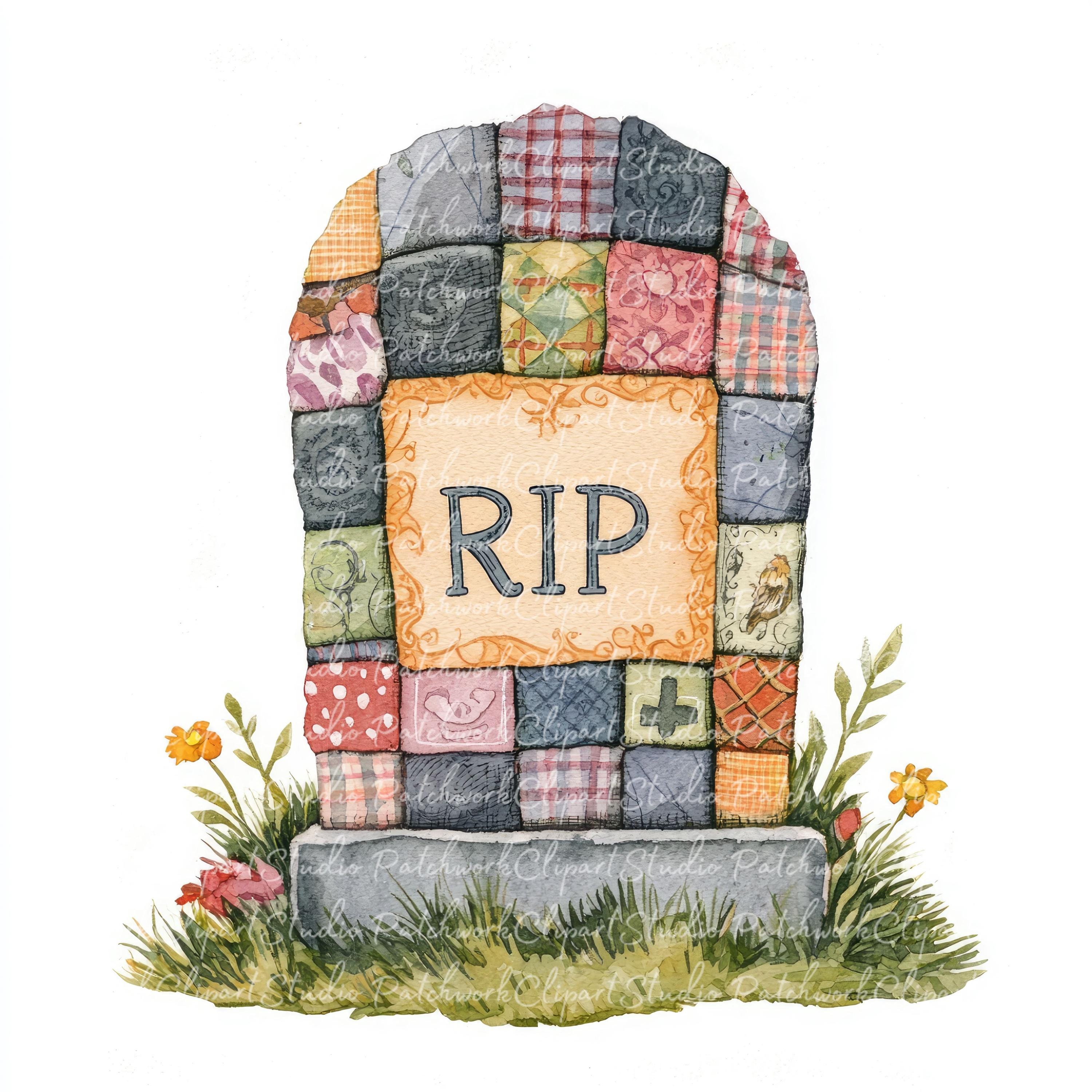 10 Gravestone Clipart Bundle, PNG & JPG, Printable Patchwork, Funeral ...