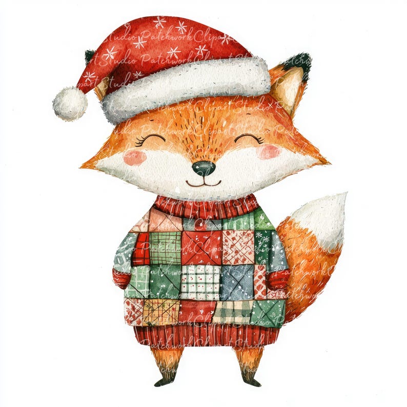 10 Christmas Fox Clipart Bundle, PNG & JPG, Printable Patchwork, XMAS ...