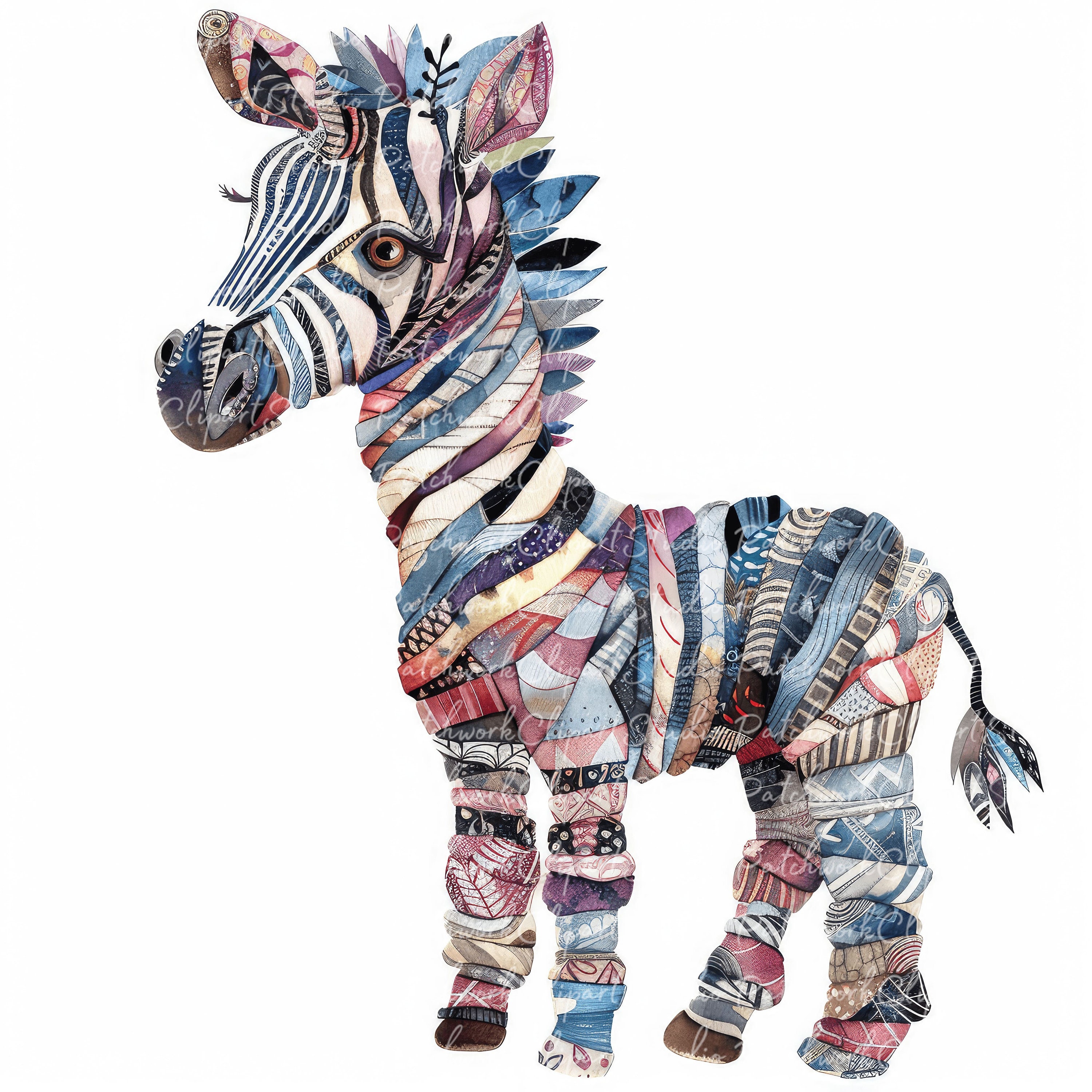 10 Zebras Clipart Bundle, PNG & JPG, Printable Patchwork Zebra, Illustrations, Digital Download ...