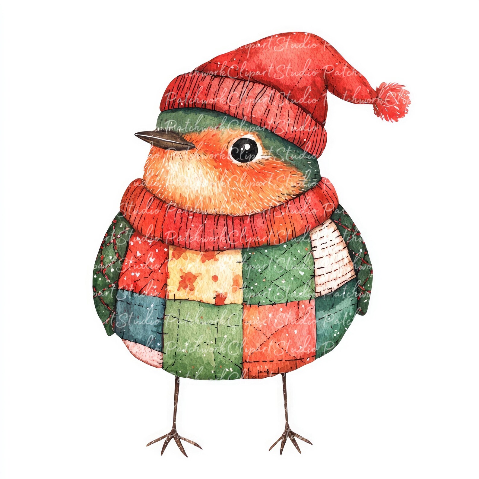 10 Christmas Robin Clipart Bundle, PNG & JPG, Printable Patchwork ...