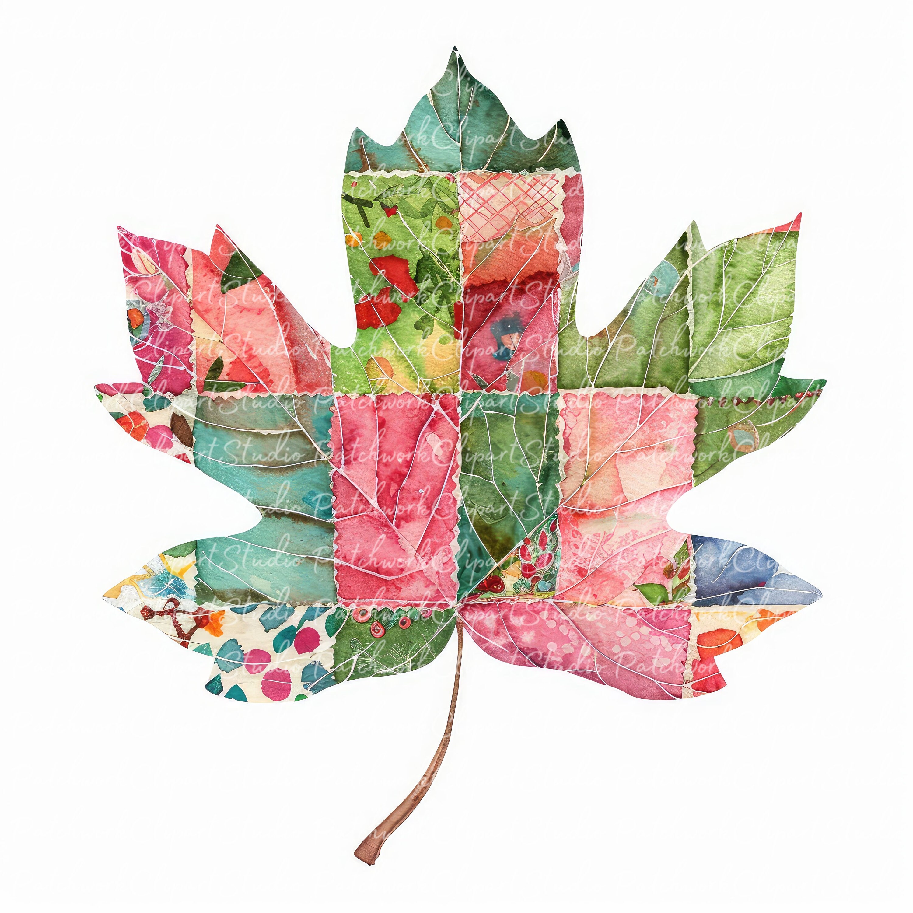 10 Leaves Clipart Bundle, PNG & JPG, Printable Patchwork Leaf ...