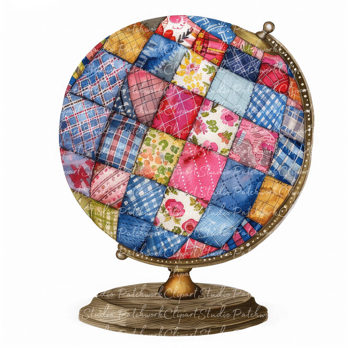 10 Globes Clipart Bundle, PNG & JPG, Printable Patchwork Globe ...