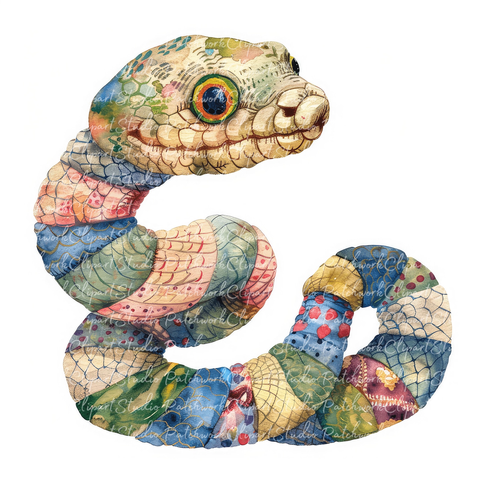 10 Snakes Clipart Bundle, PNG & JPG, Printable Patchwork Snake ...