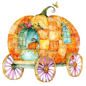 10 Pumpkin Carriage Clipart Bundle, PNG & JPG, Printable Patchwork ...