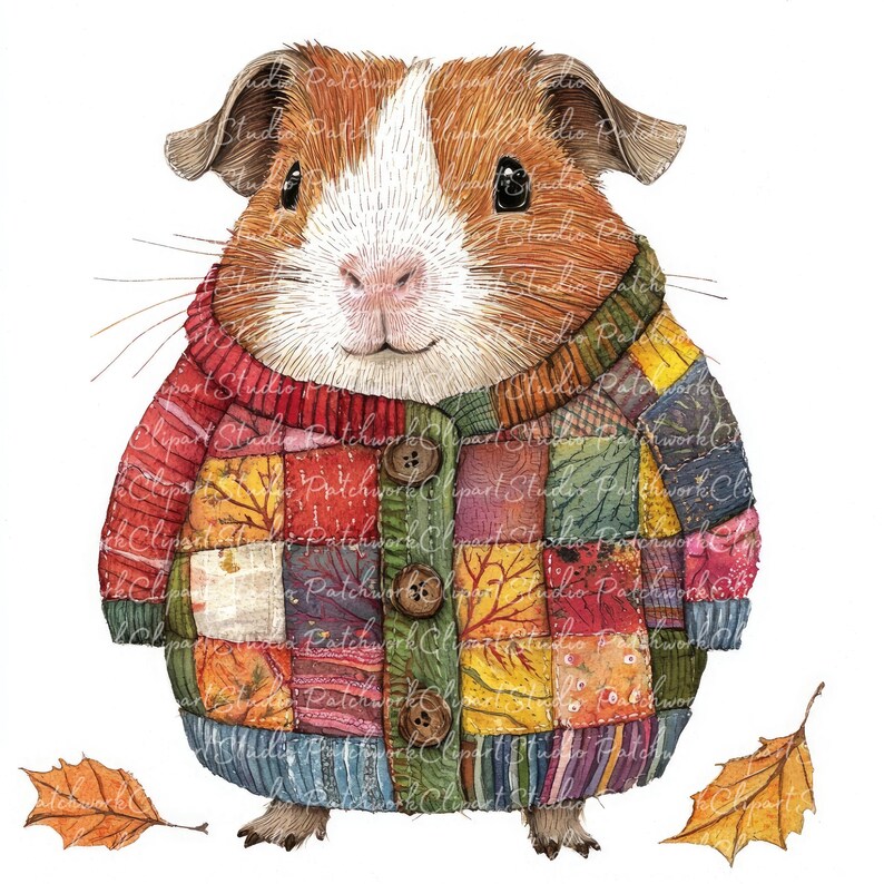 10 Autumn Guinea Pig Clipart Bundle, PNG & JPG Printable Patchwork ...