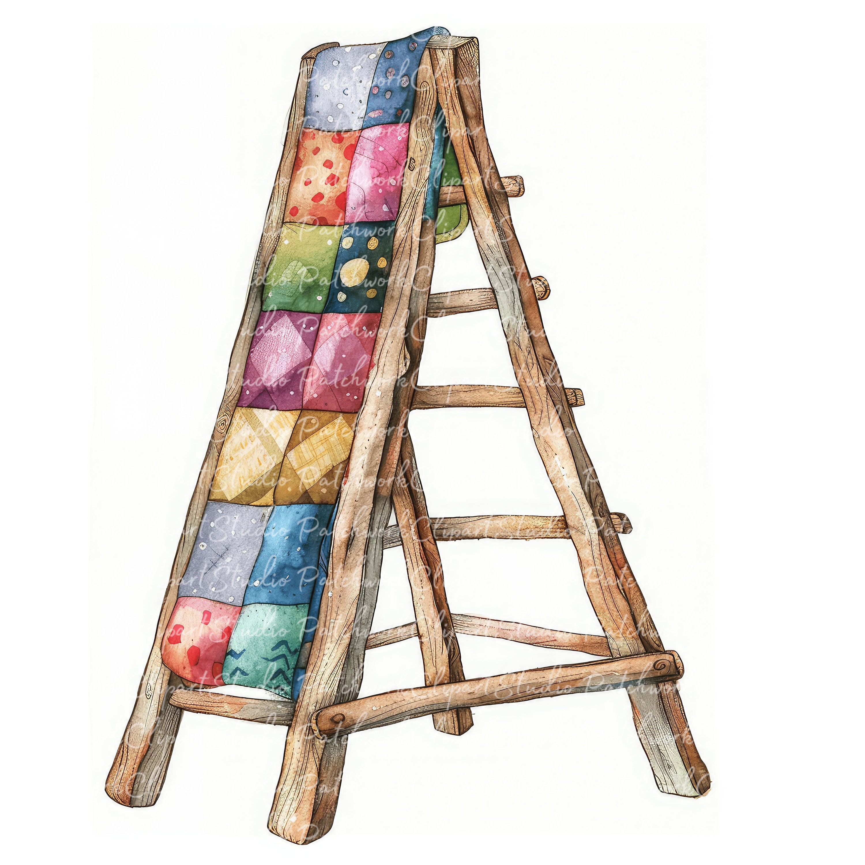 10 Ladder Clipart Bundle, PNG & JPG, Printable Patchwork Ladders ...