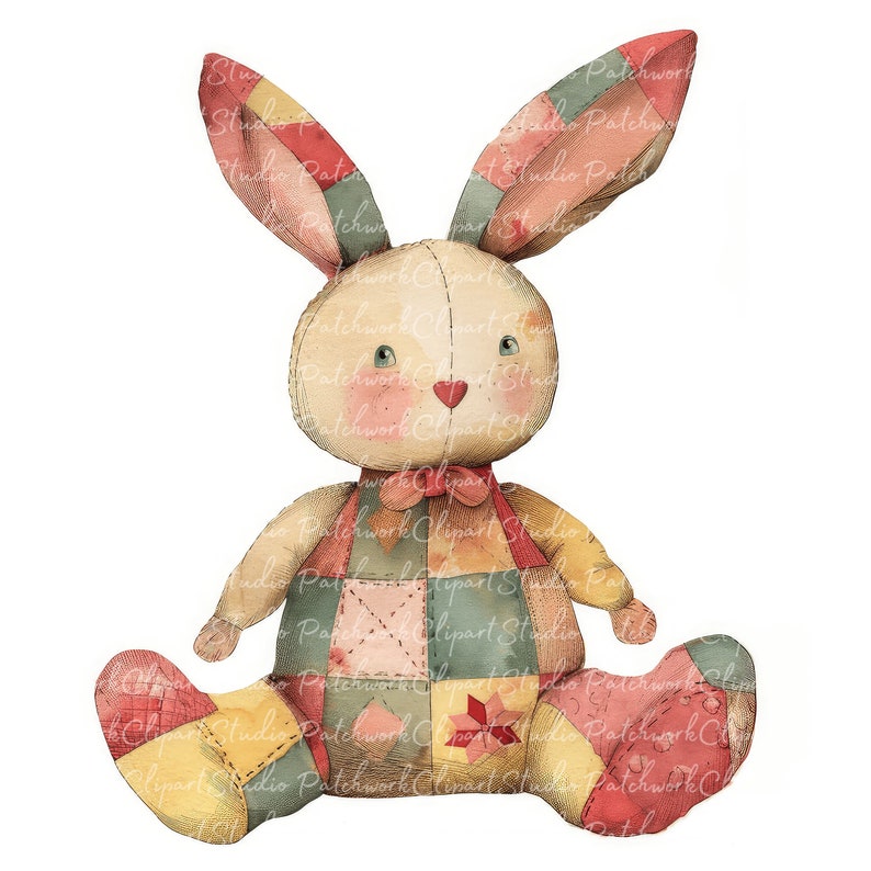 10 Rabbits Clipart Bundle, JPG & PNG, Printable Patchwork Rabbit, Illustrations, Digital ...