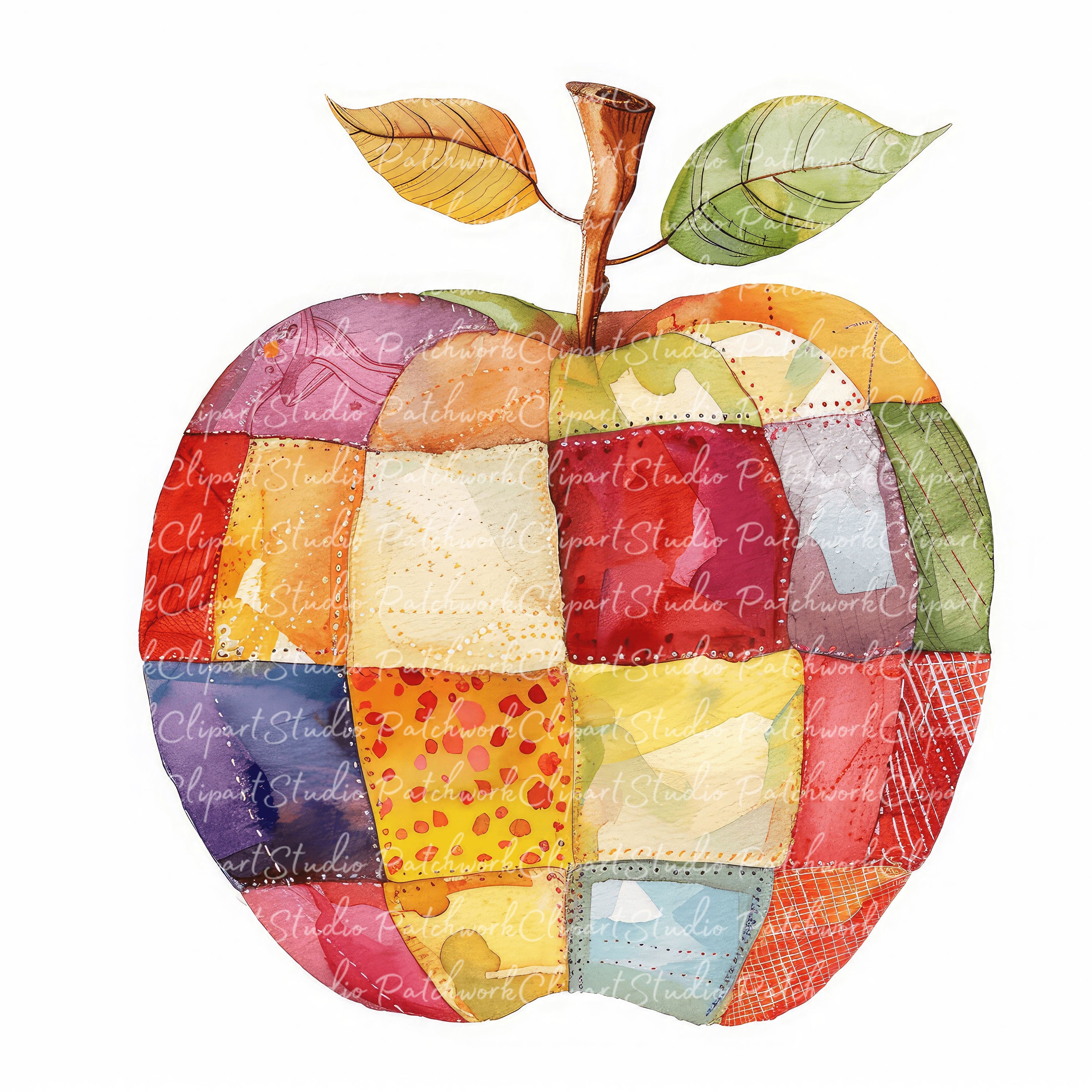 10 Apples Clipart Bundle, PNG & JPG, Printable Patchwork Apple ...
