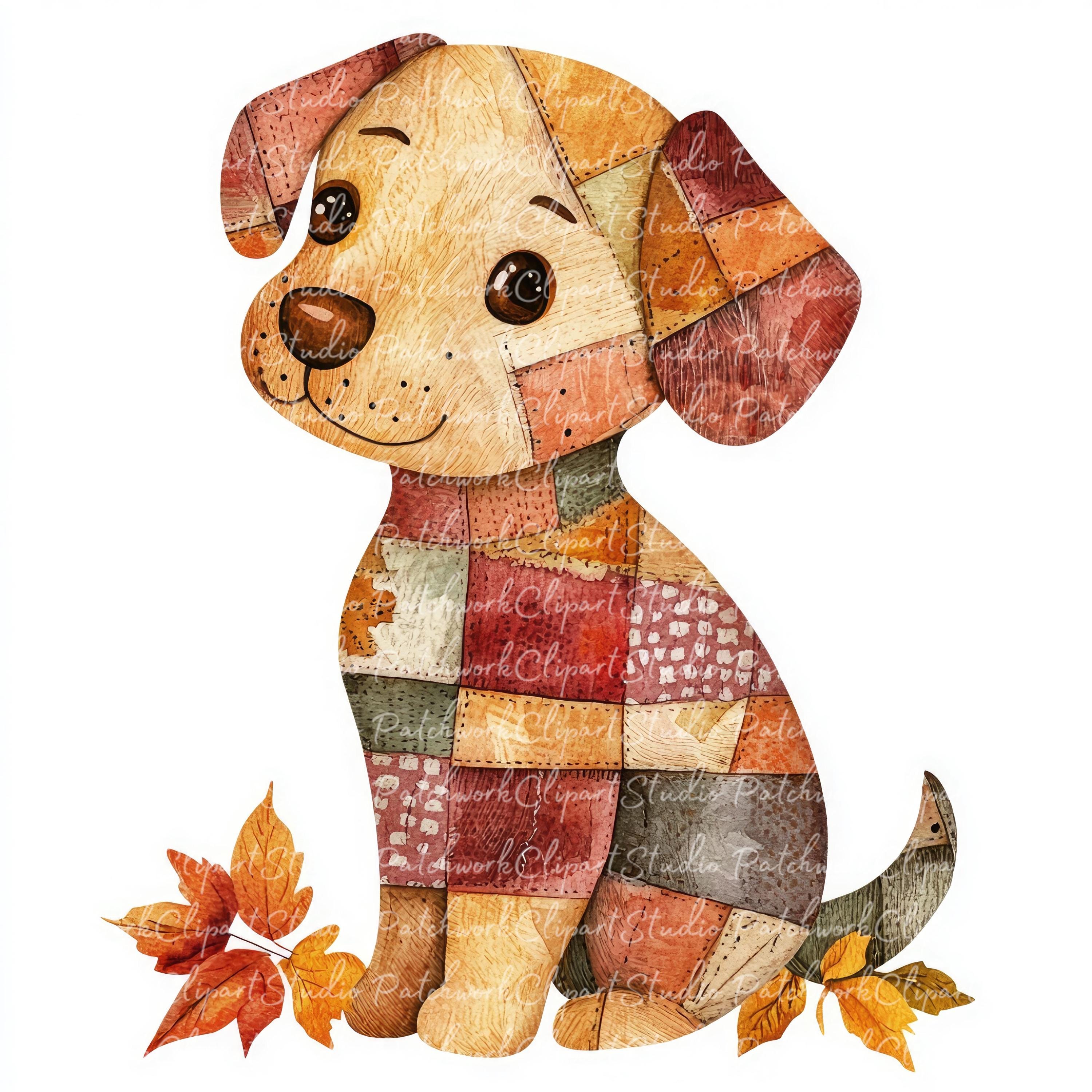10 Autumn Dog Clipart Bundle, PNG & JPG, Printable Patchwork, Dog in ...
