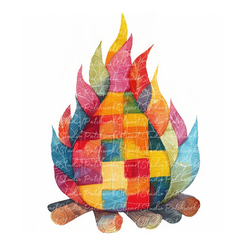 10 Fire Clipart Bundle, PNG & JPG, Printable Patchwork Flames ...