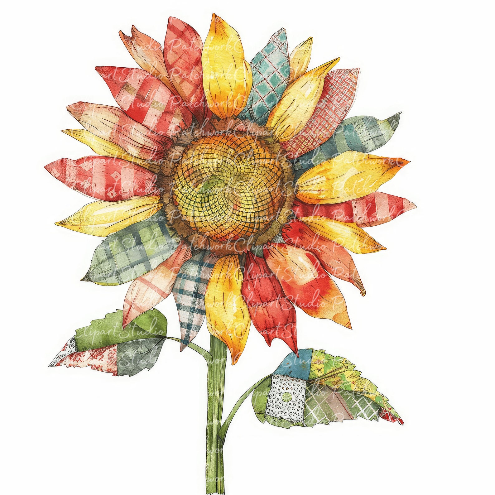 10 Sunflowers Clipart Bundle, PNG & JPG, Printable Patchwork Sunflower ...