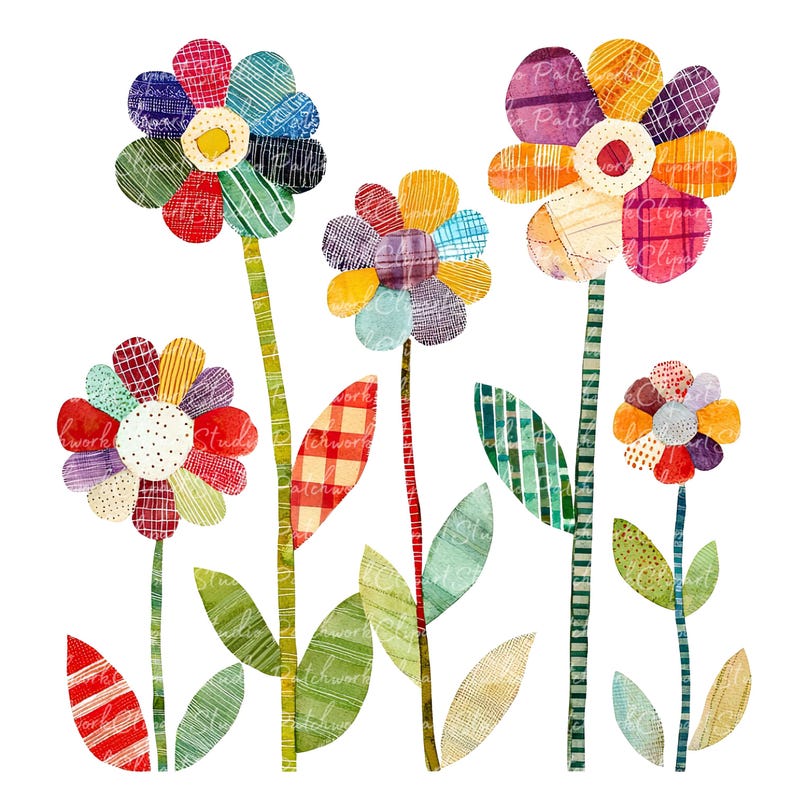 10 Cute Flowers Clipart Bundle, PNG & JPG, Printable Patchwork ...