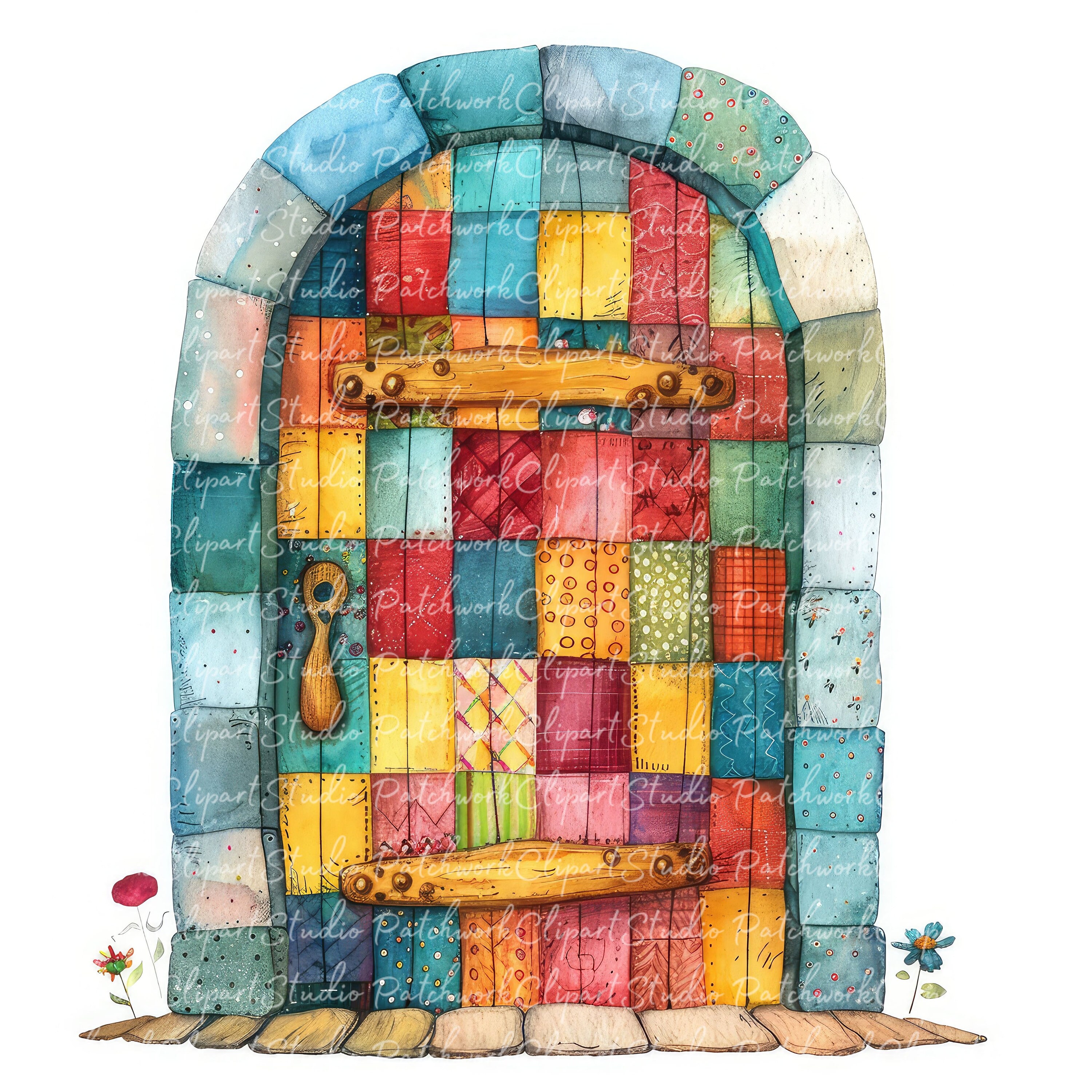 10 Doors Clipart Bundle, PNG & JPG, Printable Patchwork Door ...