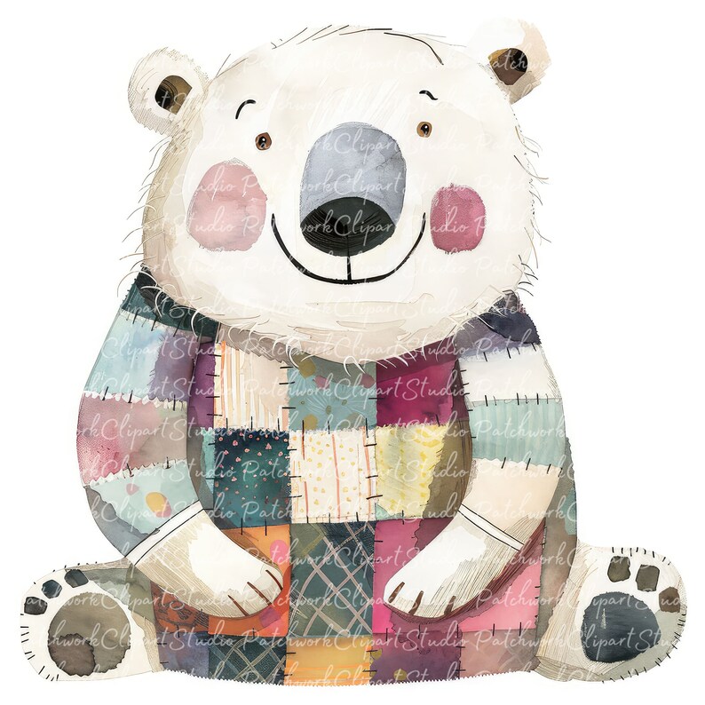 10 Polar Bears Clipart Bundle, PNG & JPG, Printable Patchwork Polar Bear, Illustration, Digital ...