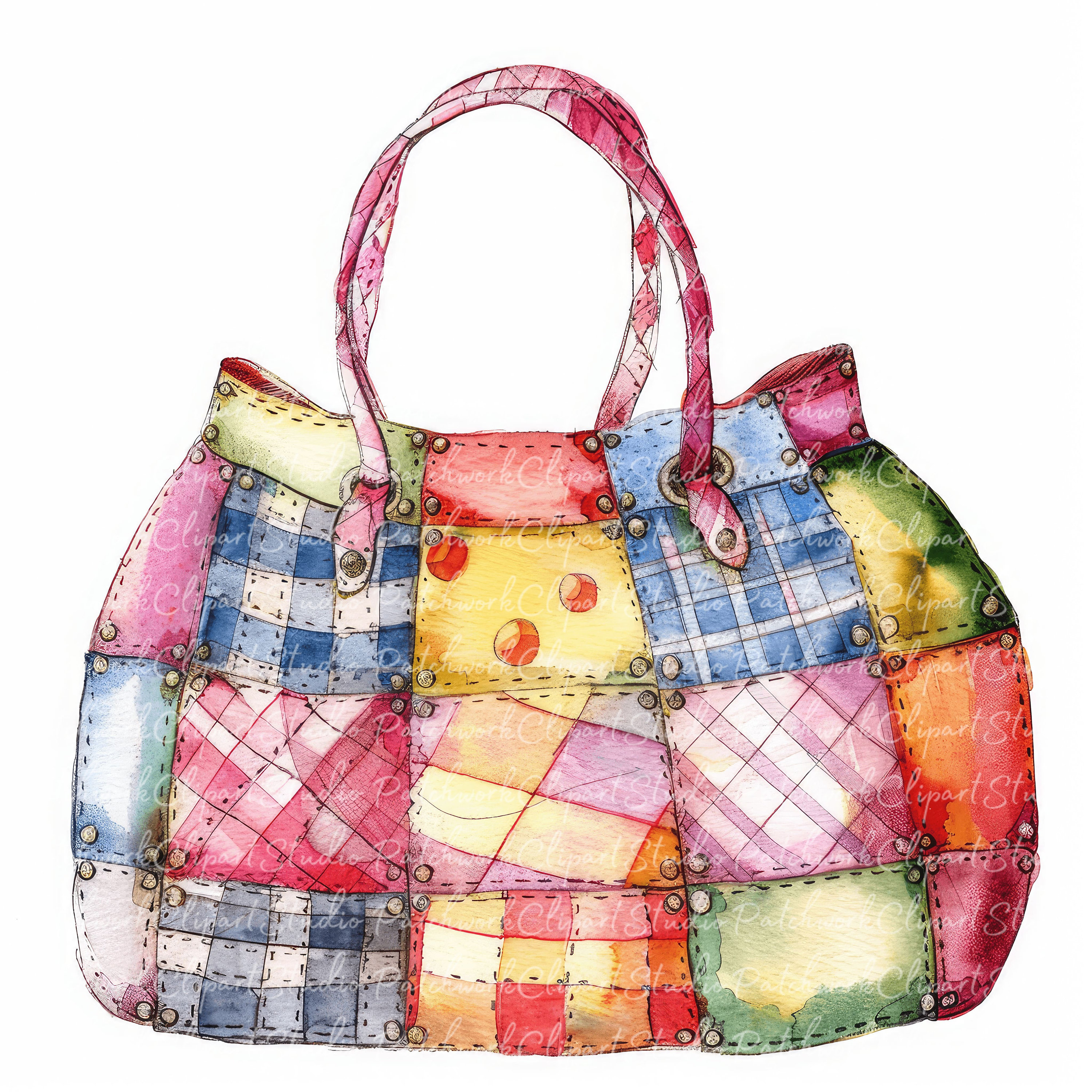 10 Handbags Clipart Bundle, PNG & JPG, Printable Patchwork Handbag ...